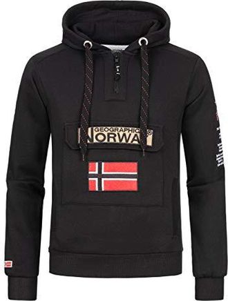 Geographical Norway Gymclass Men - Sweat Homme Capuche Poche Kangourou - Vêtement Sweatshirt Hoody Chaud Manches Longues - Pull Hommes Printemps Ete Automne Hiver (Noir X