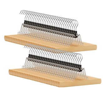 Songmics Hosenspanner, 60 St&uuml;ck, Kleiderb&uuml;gel aus Holz, Hosenb&uuml;gel, rutschfest, verchromter Haken, um 360 Grad drehbar, Natur CRW007-60