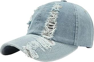 Generic Casquette de baseball tendance pour homme et femme avec boucle en denim déchiré pour lextérieur, bleu clair, Taille unique