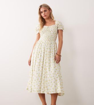 Nobody's Child Savanna - Robe mi-longue en viscose &agrave; imprim&eacute; fleuri - Ivoire-Blanc