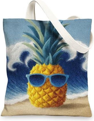 Generic Sacs fourre-tout en toile motif ananas, motif fruits tropicaux, sacs dépicerie réutilisables, style plage amusant, sacs légers et lavables en toile po