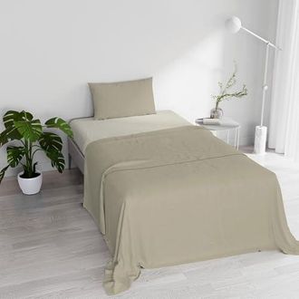 Italian Bed Linen Bettw&auml;sche-Set aus 100% nat&uuml;rlicher Baumwolle, Taupe/Creme, Einzelbett
