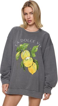 Worldclassca Sweatshirt Worldclassca Oversized Sweatshirt LA DOLCE VITA Print Langarm Pullover LEMON PRINT