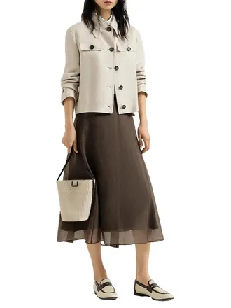Brunello Cucinelli Crispy Silk Circle Skirt - Brown