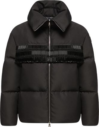 Moncler Moncler Doudoune Mi-longue Manchot &Agrave; Bordure Perl&eacute;e, Femme, Noir, Taille: 00