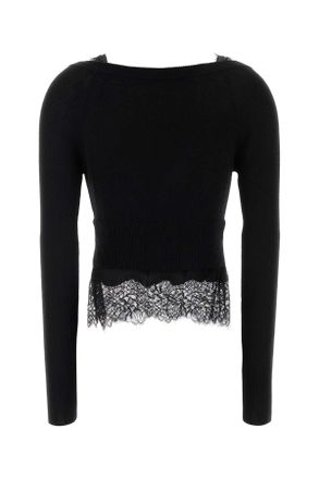 Ermanno Scervino Cashmere with Lace Trim Cardigan - Black
