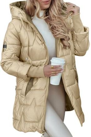 Minetom Manteau Femme Hiver Veste Matelass&eacute;e Parka Chaud Blouson Zipp&eacute; Manteaux &Agrave; Capuche Doudoune Mi Longue Jacket Casual Outercoat Avec Poches A Or XL