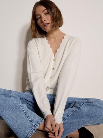 Apricot Cardigan Strickjacke mit Wellenkante Einfarbig