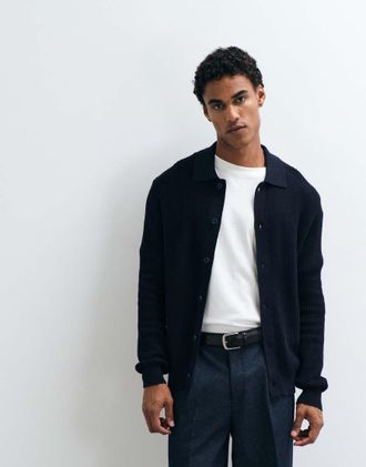 Mango gilet en maille boutonn&eacute; devant bleu marine