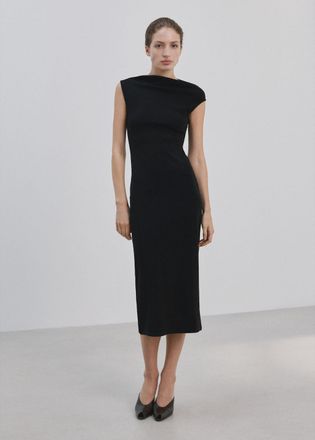 Mango Midi-Kleid mit asymmetrischem Ausschnitt schwarz - Damen - XXS - MANGO