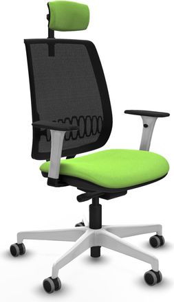 Piqueras y Crespo Ergonomischer Stuhl mit Nackenst&uuml;tze Alares mit wei&szlig;en und schwarzen Armlehnen, h&ouml;henverstellbare Lendenwirbelst&uuml;tze und h&ouml;henverstellbares Kopfteil, 