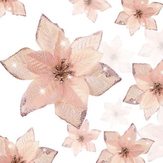 WILLBOND 24 Stück 3 Größen Glitzer Weihnachtsblumen Künstliche Weihnachtsstern Blumen Weihnachtsbaum Blumenschmuck Ornamente für Weihnachtsbaum Neujahr Hochzei