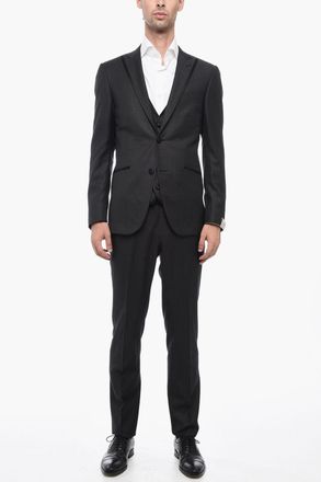 Corneliani Dreiteiliger Anzug CERIMONIA ACADEMY mit Details aus Satin Corneliani