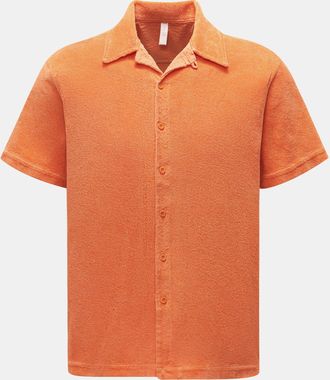 04651/ Herren - Frottee-Kurzarmhemd Terry Shirt Kubanischer Kragen orange