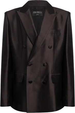 Dondup Femme, Vestes, Noir, Taille: 38 FR Blazer en shantung &agrave; double boutonnage