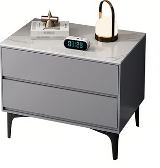 Generic Minimalistischer Nachttisch Mit 2 Schubladen Und Schieferplatte, Leisen Führungsschienen Und Beinen Aus Kohlenstoffstahl, Beistelltisch Zur Aufbewahru