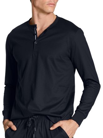CALIDA Remix Basic Sleep Langarmshirt Herren, mit Knopfleiste