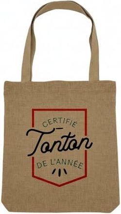 Fabulous Sac Shopping Tote Bag Aspect Lin - Certifi&eacute; Tonton de lAnn&eacute;e Oncle Famille - Sac de Courses Toile Epaisse 360g Beige Naturel Cabas Port&eacute; Epaule Solide