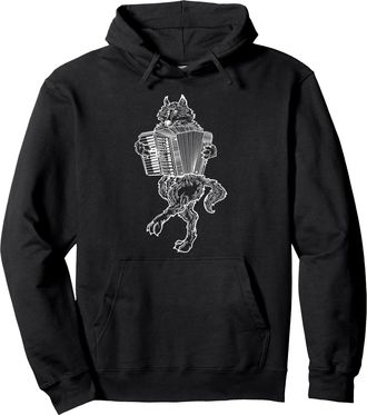 Seembo Wolf spielt Akkordeon, lustiger Akkordeonist, Tiermusiker Pullover Hoodie