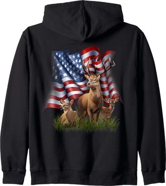 Fox Republic Design Amerikanische Flagge Hirsch Buck Doe Rehkitz Patriotische Tierwelt Kapuzenjacke