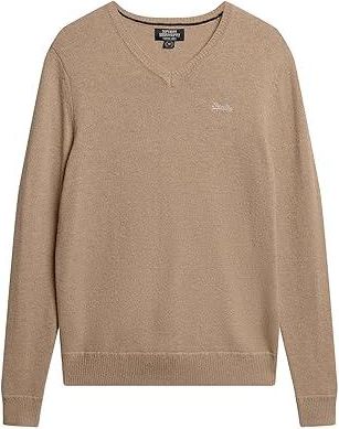 Superdry Essential EMB Vee Knit T-Shirt, Oatmeal Grey Marl, XL Homme