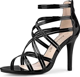 Allegra K Femmes Sandales Lacets Talon Aiguille Bout Ouvert Noir 39