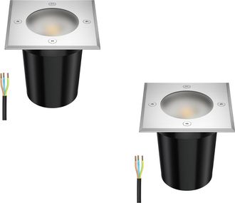 LEDs Com 2 Stück Bodeneinbauleuchte RELI für außen, IP67, edelstahl, gefrostet, eckig, 11 x 11cm inkl. LED Lampe 468lm warmweiß