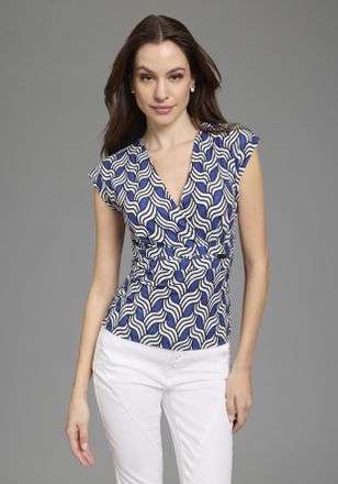 Bruno Banani Print-Shirt BRUNO BANANI, Damen, Gr. 34, blau, wei&szlig;, gemustert, Jersey, Obermaterial: 95% Polyester, 5% Elasthan, gemustert, festlich, sehr figurbeton