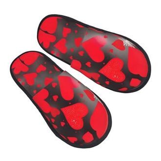 Generic Respirant Pantoufles Hommes Motif de feux dartifice Coeurs rouges Chausson Maison L&eacute;g&egrave;re Chaussons en Peluche pour Homme Femme Ext&eacute;rieur L
