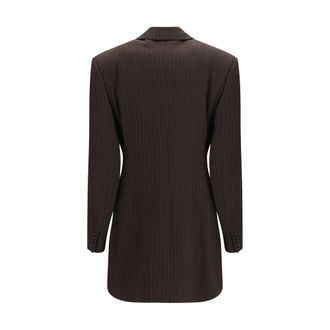 Saint Laurent Pinstripe Wool Blazer - Brown