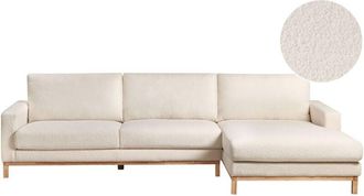 Beliani 4-Sitzer Ecksofa Links Weiß Bouclé-Stoffbezug mit Breiten Hohen Armlehnen Hohe Rückenlehne Diecke Sitzkissen Modern Wohnzimmer Stoffsofa