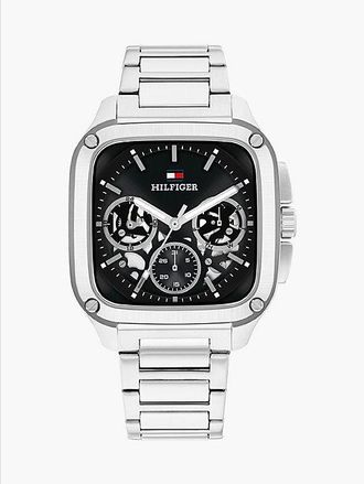 Tommy Hilfiger Montre &agrave; cadran noir carr&eacute; en acier inoxydable