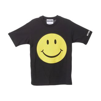 Moschino Bio-Baumwoll-Smiley-T-Shirt in Schwarz - - Tops - Damen - Schwarzk - M