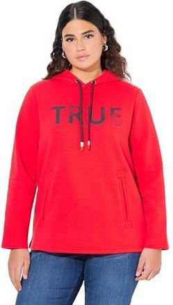 Ulla Popken Femme Grandes Tailles Sweat-Shirt &agrave; Capuche avec Cordon de Serrage, Manches Longues et Poches, Message True Rouge Fluo 46+ 835805520-46+
