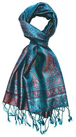 Lorenzo Cana Pashmina pour l´homme - écharpe de 100% soie avec les mesures de 35 x 160 cm - fait à la main - souple élégant en bleu ciel turquoise rouge cuivre