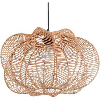 Beliani Lampe Suspension Style Boho Naturel Abat-jour en Rotin et Base en M&eacute;tal Kibi