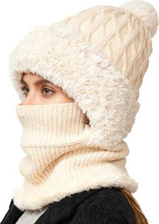 Generic Chapeau en Tricot pour Femme pour lHiver,Bonnet &Agrave; Capuche 3D Pour Le Visage Thermique | Chapeau Respirant En Tricot | Pour le Ski en Int&eacute;rieur et Ext&eacute;