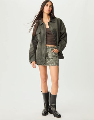 Stradivarius Veste cirée oversize - Noir