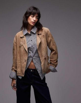 Urban Code Lockere Jacke in Sand aus Wildleder mit überschnittenen Ärmeln-Neutral