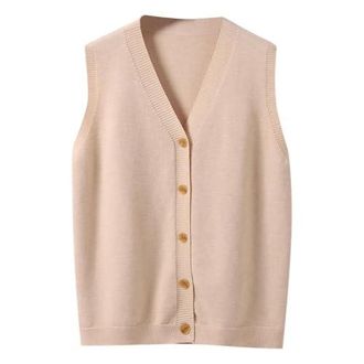Generic Gilet sans Manche Femme Gilet Femme D&eacute;contract&eacute; Quotidien Ville Col Chemise Tricot&eacute; - Pi&egrave;ce DEmpilage &Eacute;l&eacute;gante Et Confortable Au Quotidien