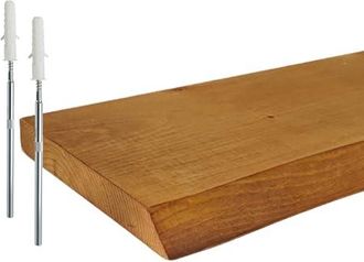 Relaxdays Wandregal, Baumkante, HBT: 3x100x22 cm, rustikales Schweberegal, K&uuml;che, Wandbrett Massivholz, Kiefer, braun