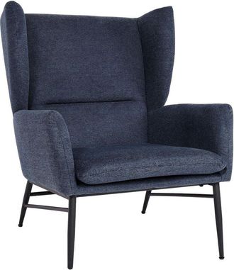Hhg Lounge-Sessel 256, Ohrensessel Cocktailsessel Sessel Polstersessel, Stoff/Textil Metall blau