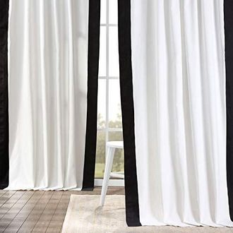 Half Price Drapes Panama PRCT-VC1716-84 Baumwollvorhänge für Wohnzimmer, Schlafzimmer, 1 Panel, frisches Popcorn und Schwarz, warmes gebrochenes Weiß und Schwarz, 127 x