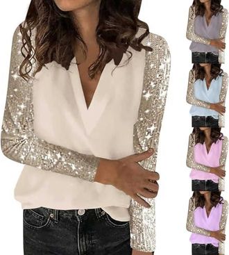 Generic Haut &agrave; paillettes pour femme - Chemisier tendance &agrave; manches longues &eacute;l&eacute;gant &agrave; manches longues confortable et ajust&eacute; - Tenue d&eacute;contract&eacute;e et chaude - C