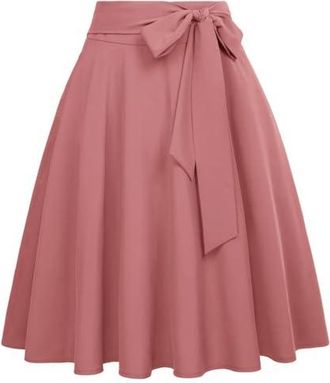 Generic Jupe trapèze dété Taille Haute à Nouer avec noeud et Jupe Longueur Genou pour Femme-Puce-L