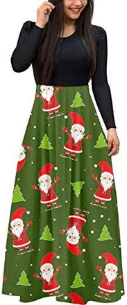 Generic Robe amincissante &agrave; manches longues pour femme - Imprim&eacute; de No&euml;l, Vert, XL