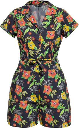 Queen Kerosin Jumpsuit Hibiscus Black
