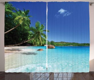 Abakuhaus Insel Rustikaler Gardine, Sunny Horizon von Prislin, Schlafzimmer Kräuselband Vorhang mit Schlaufen und Haken, 280 x 260 cm, Türkis Grün