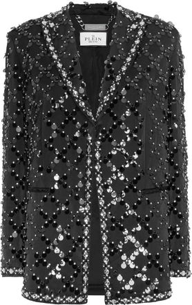 Philipp Plein Femme, Vestes, Noir, Taille: 36 FR Blazer Boyfriend Fit Plein Paillettes