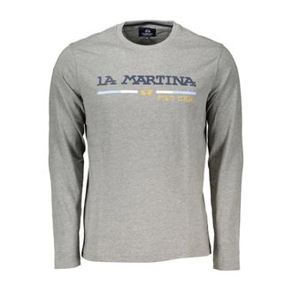 La Martina Homme, Tops, Gris, Taille: XL T-shirt &agrave; Col Rond et Logo Brod&eacute;